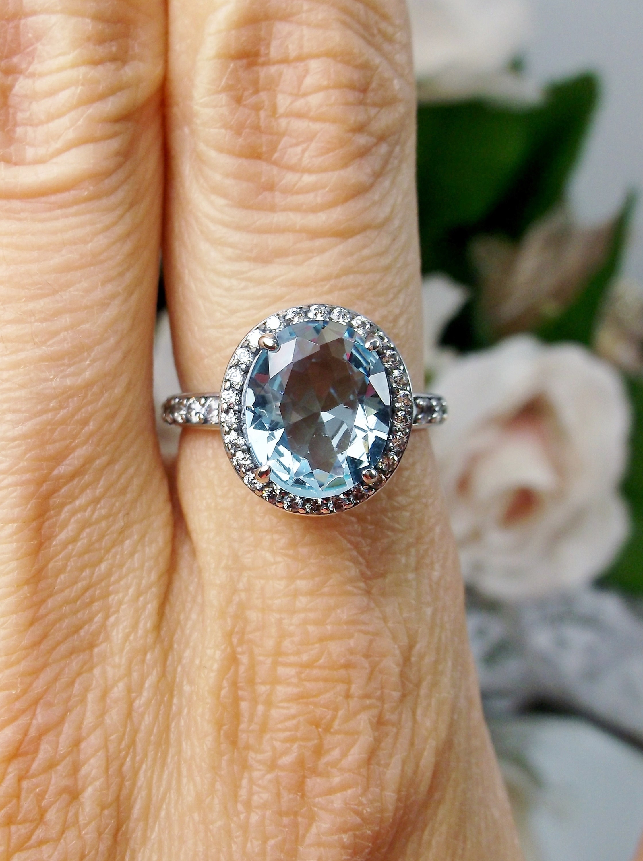 Aquamarine Blue Ring/ Sterling Silver/ 3ct Oval Cut Sim Aqua | Etsy
