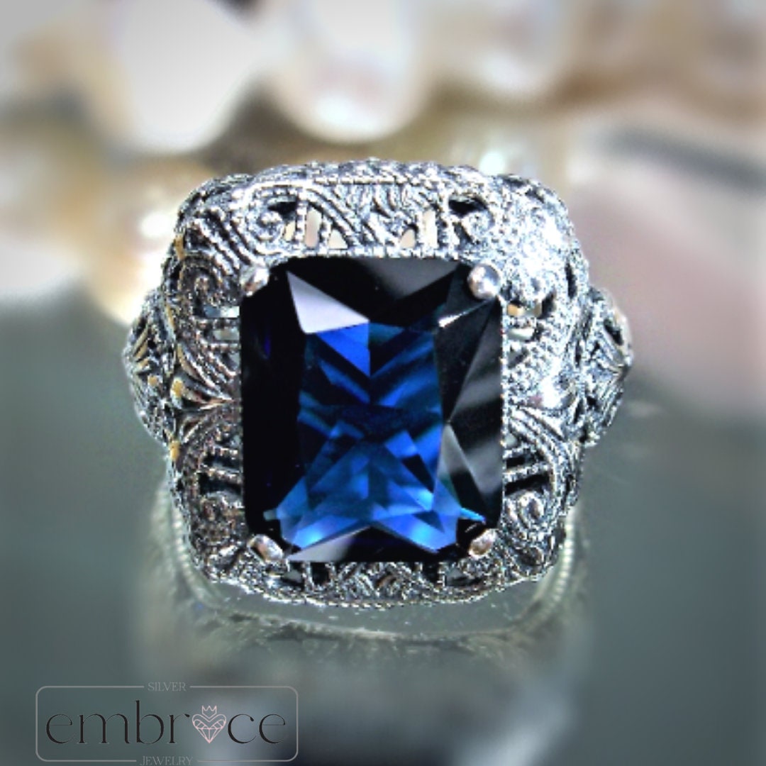 Blue Sapphire Ring 925 Sterling Silver 6ct Simulated Blue Sapphire ...