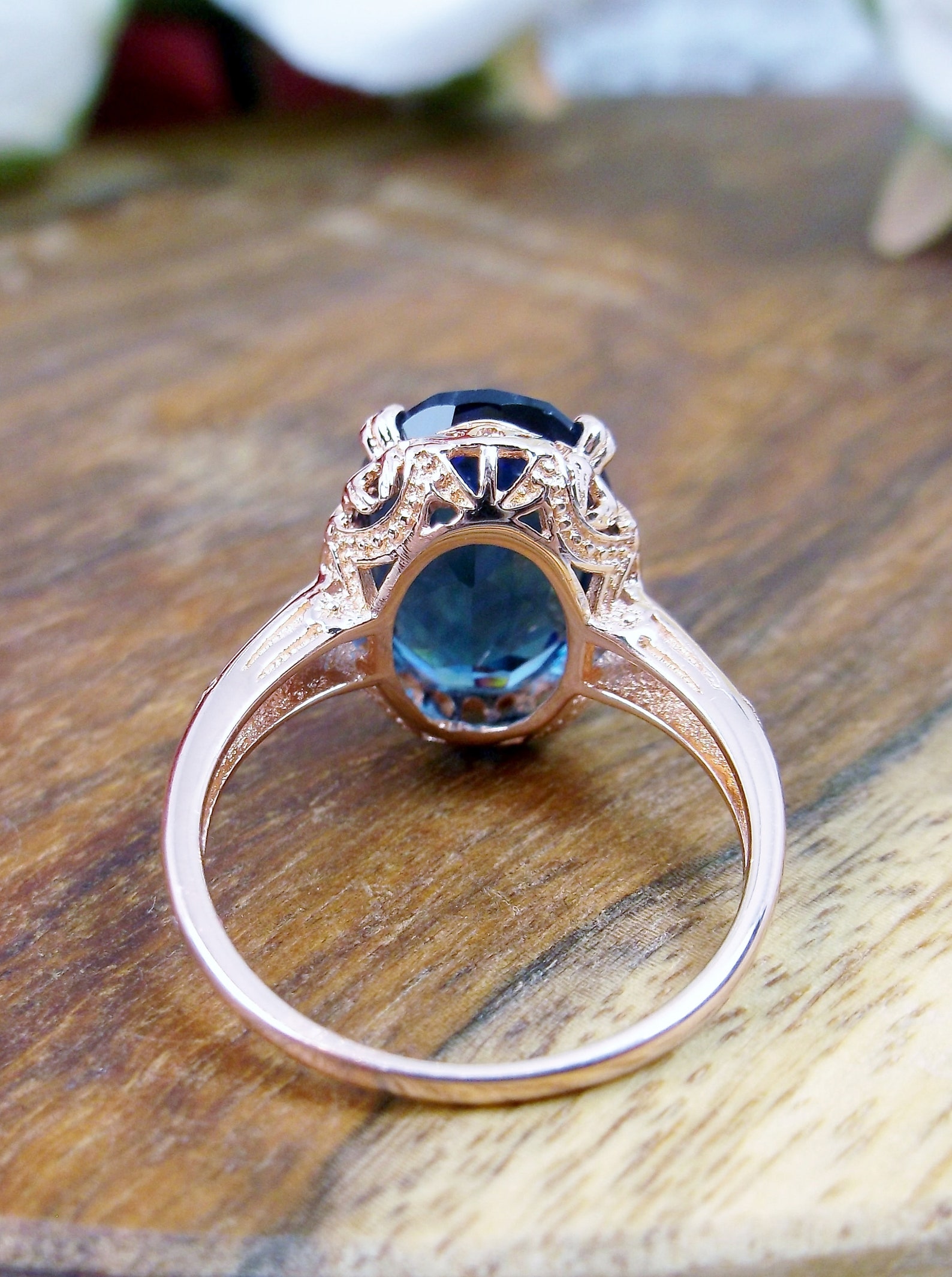 London Blue Topaz Ring/ Rose Gold Plated Sterling Silver/ - Etsy