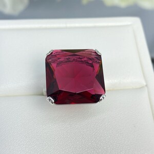 Ruby Ring/ Sterling Silver/ 20ct Big Huge Square Cut Simulated Red Gem ...