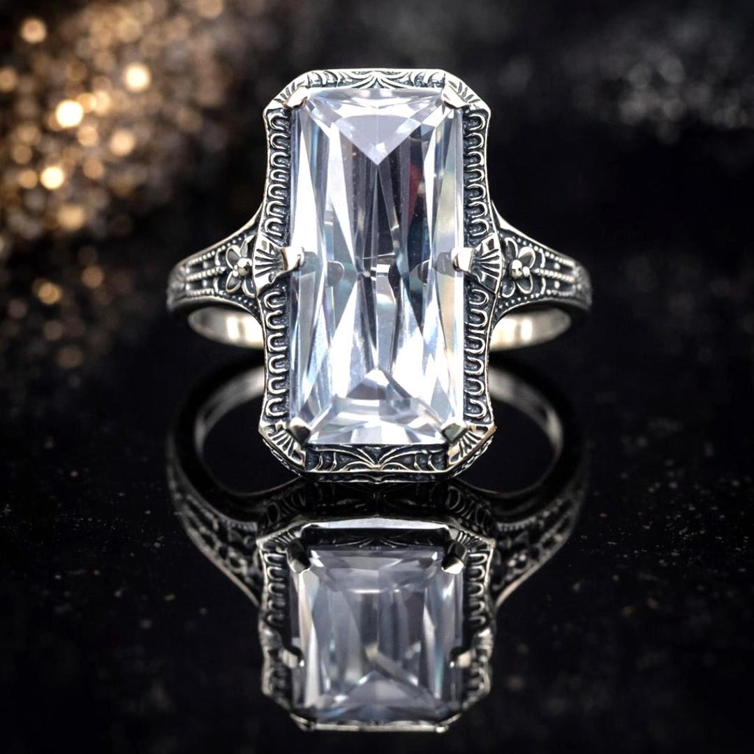 White CZ Ring/ 7ct Baguette Zirconia Gemstone With Sterling Silver ...