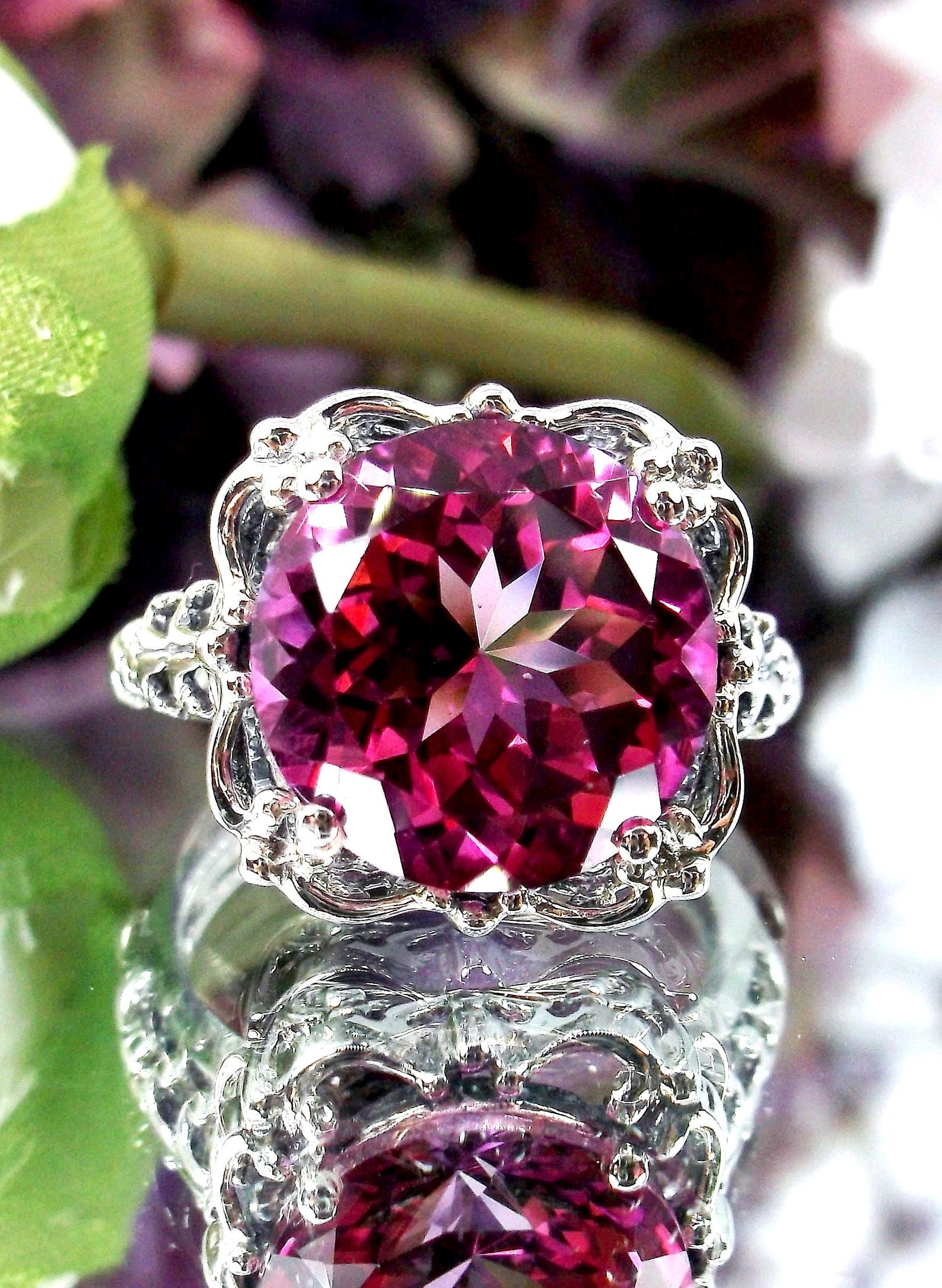Natural Pink Topaz Ring / Sterling 925 Silver 7ct Natural Pink Topaz ...