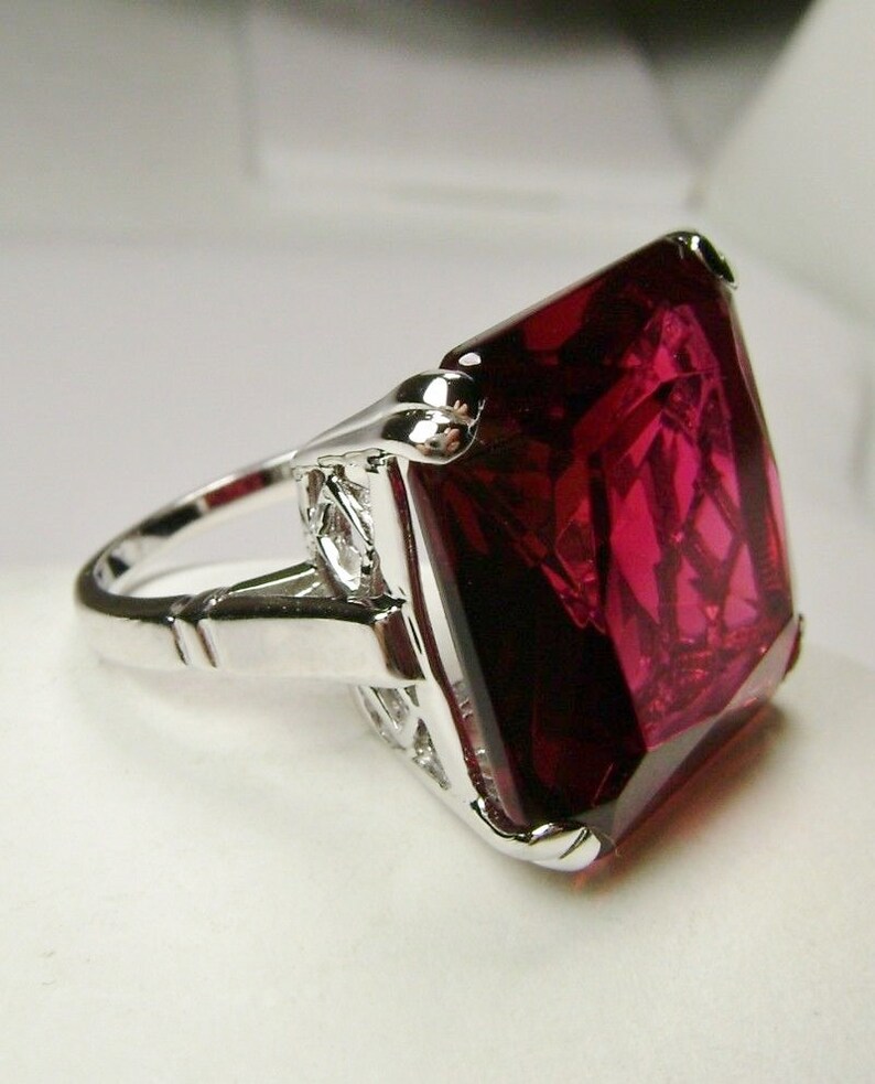 Ruby Ring/ Sterling Silver/ 20ct Big Huge Square Cut Simulated - Etsy