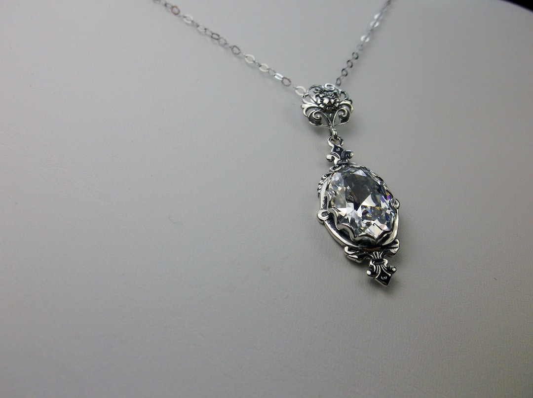White CZ Pendant/ Sterling Silver/ White Cubic Zirconia, Fleur De Lis ...