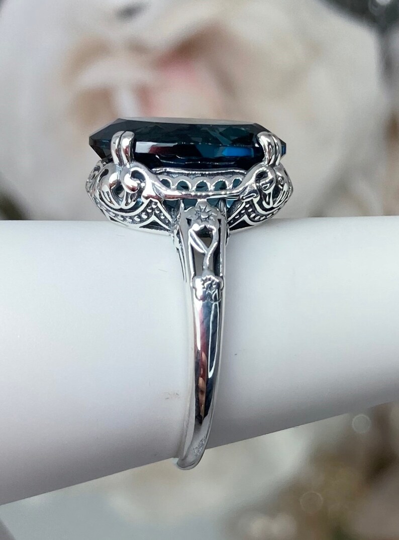 Anillo de topacio azul Londres/gema natural de 7 quilates con filigrana ...
