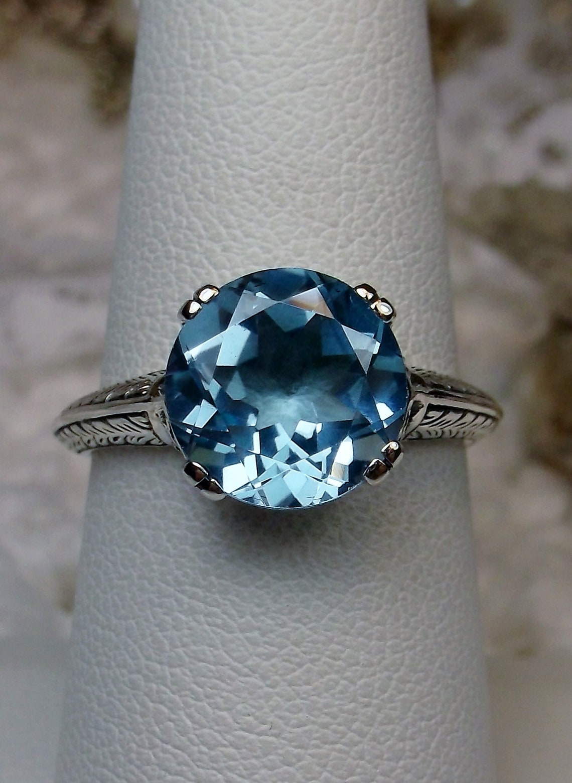 Blue Topaz Ring / Sterling Silver/ 3ct Round Sky Blue Gem Art - Etsy