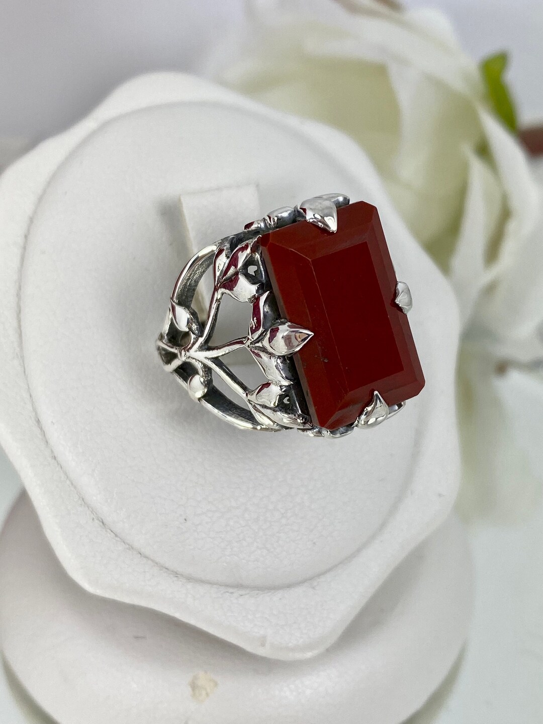 Bloodstone Ring Size 7.5 / Sterling Silver/ Baguette 6ct Natural ...