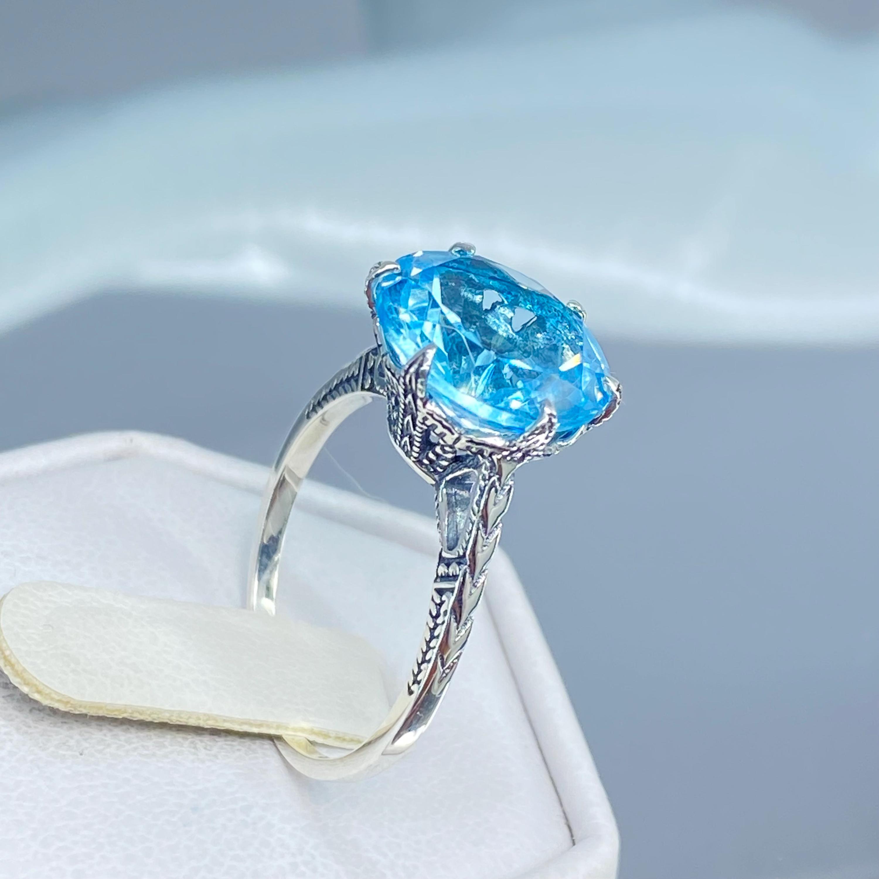 Natural Light Blue Topaz Ring, 6.9ct Sky Topaz Edwardian 1910 Etched ...