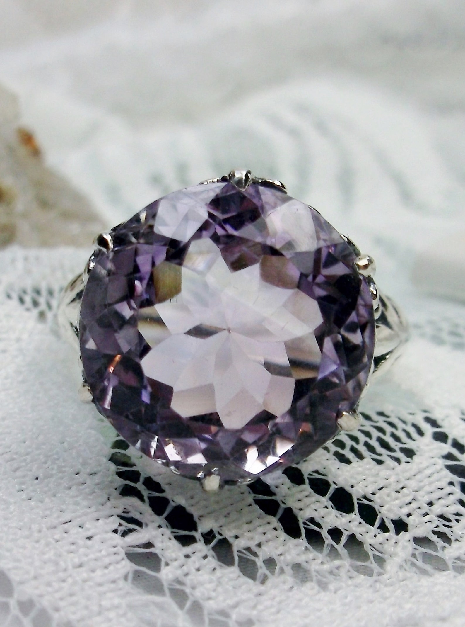 Natural Amethyst Ring/ Solid Sterling Silver/ 10ct Round Cut - Etsy