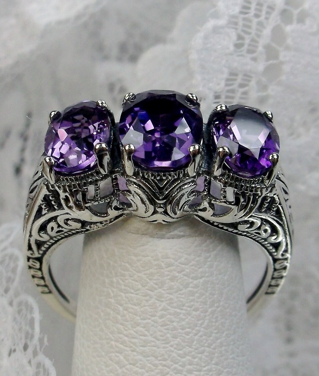 Natural Amethyst Ring/ Solid Sterling Silver/ Natural Purple Amethyst ...