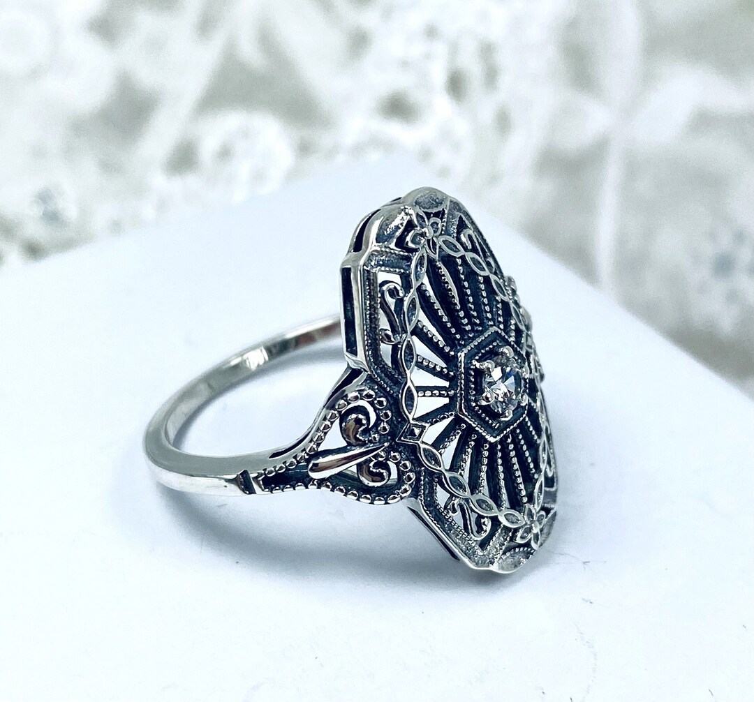 Vintage Diamond Ring | 925 Sterling Silver | Choose White CZ, Lab ...