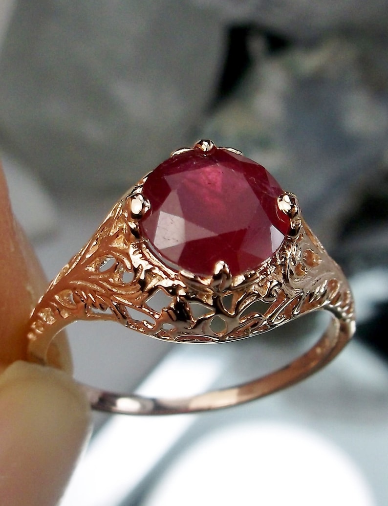Natural Red Ruby Ring/ 14k Gold/ Natural Round Cut Red Ruby - Etsy