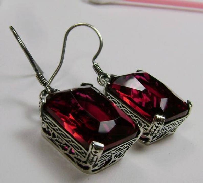 Red Ruby Earrings/ Solid Sterling Silver/ Art Deco Simulated - Etsy