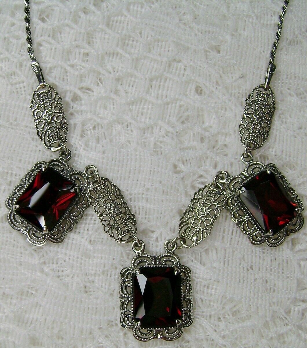 Garnet CZ Necklace/ Garnet Cubic Zirconia Victorian Festoon | Etsy