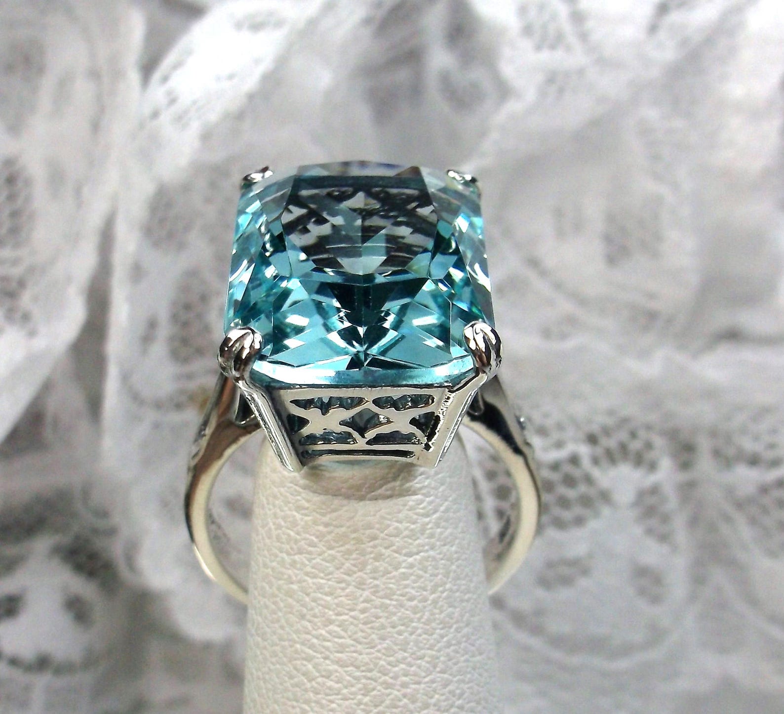 Aquamarine Blue Ring 13ct Rectangle Cut Gem Choose Simulated or Natural ...