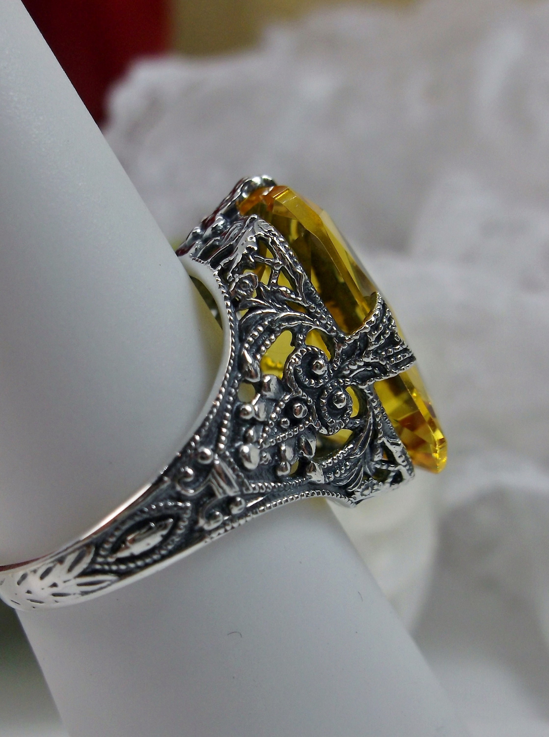 Citrine Ring/ Solid Sterling Silver/ 12ct Simulated Lemon | Etsy