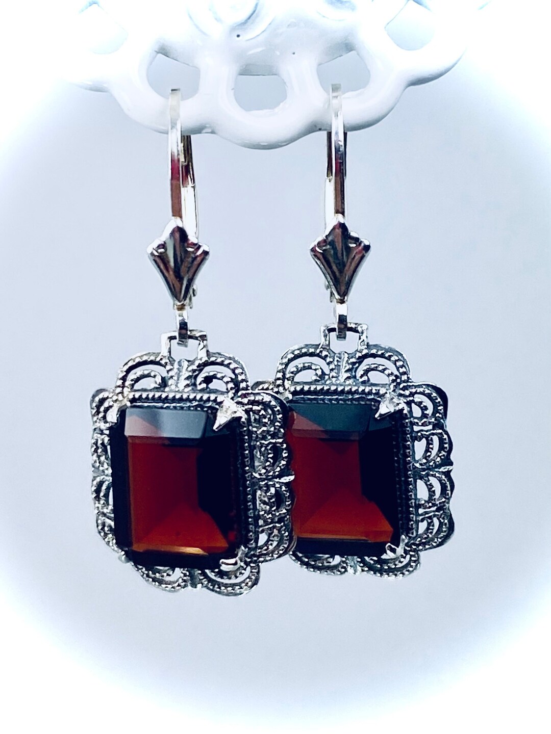 Natural Garnet Earrings / Solid Sterling Silver/ Genuine Deep Red ...