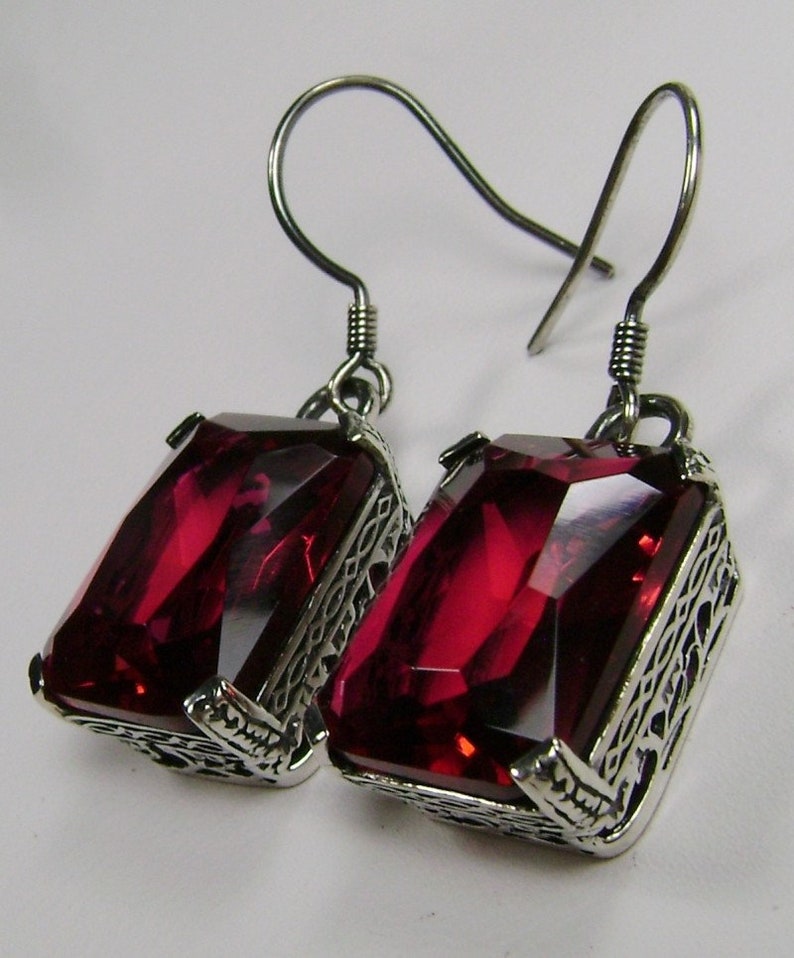 Red Ruby Earrings/ Solid Sterling Silver/ Art Deco Simulated - Etsy