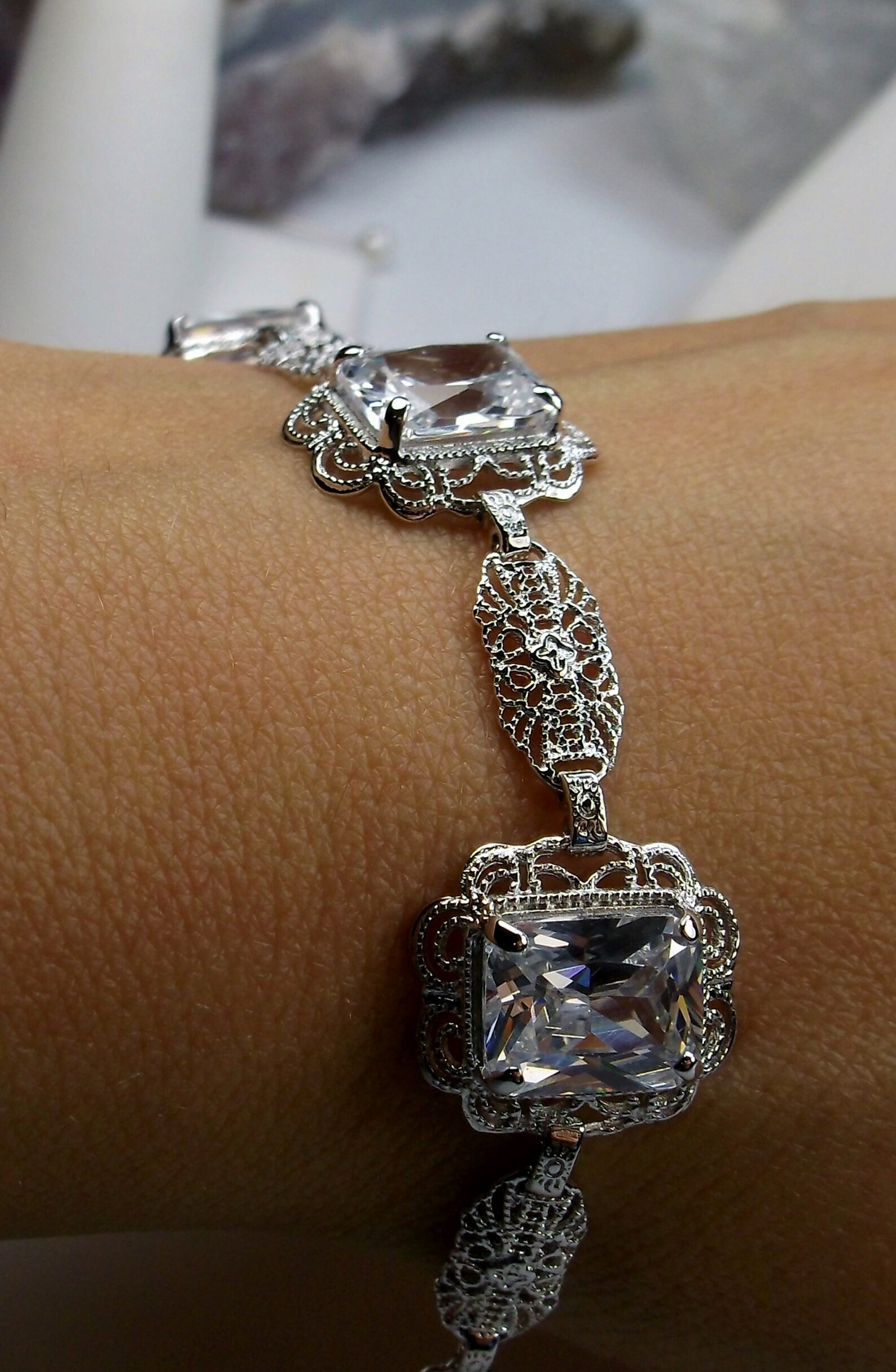 White CZ Bracelet/ Rhodium Plated Sterling Silver/white Cubic - Etsy