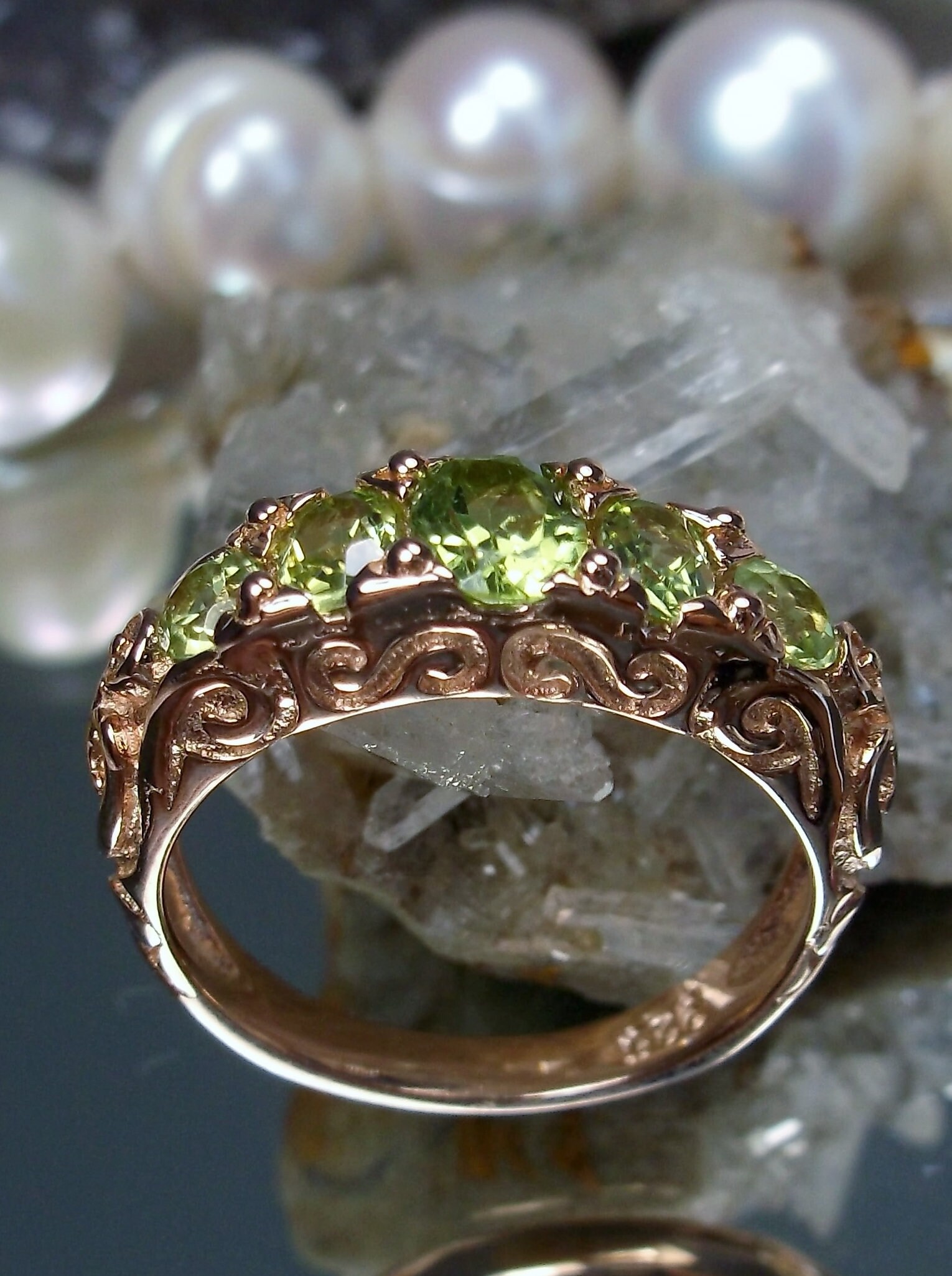Natural Green Peridot Ring/ Rose Gold & Sterling Silver/ | Etsy