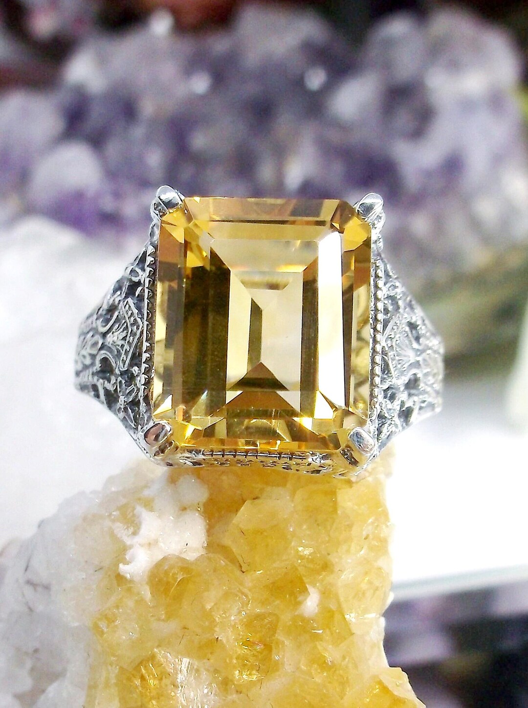 Natural Yellow Citrine Ring Sterling Silver 5.17ct Natural Lemon Yellow ...