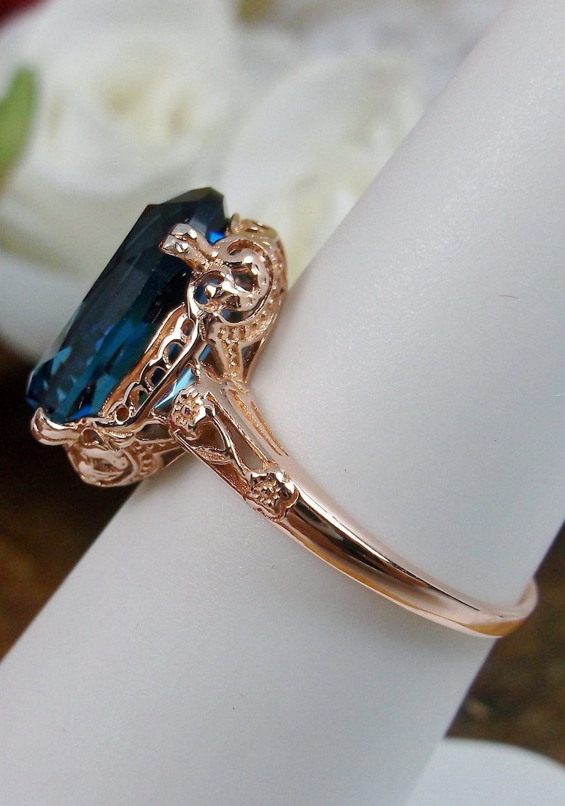 London Blue Topaz Ring/ Rose Gold Plated Sterling Silver/ - Etsy