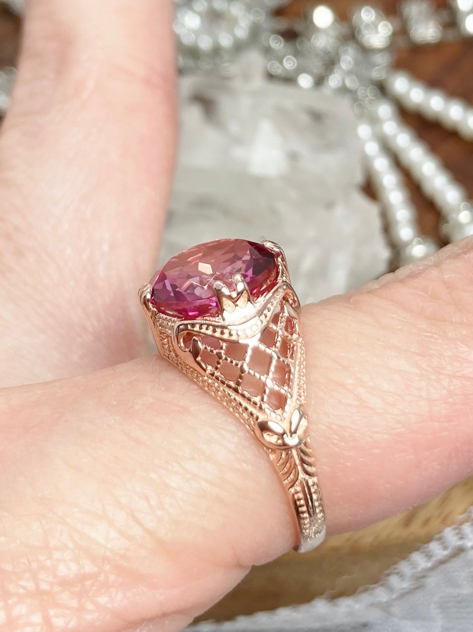 Natural Pink Topaz Ring/ Rose Gold Plated Sterling Silver/ | Etsy