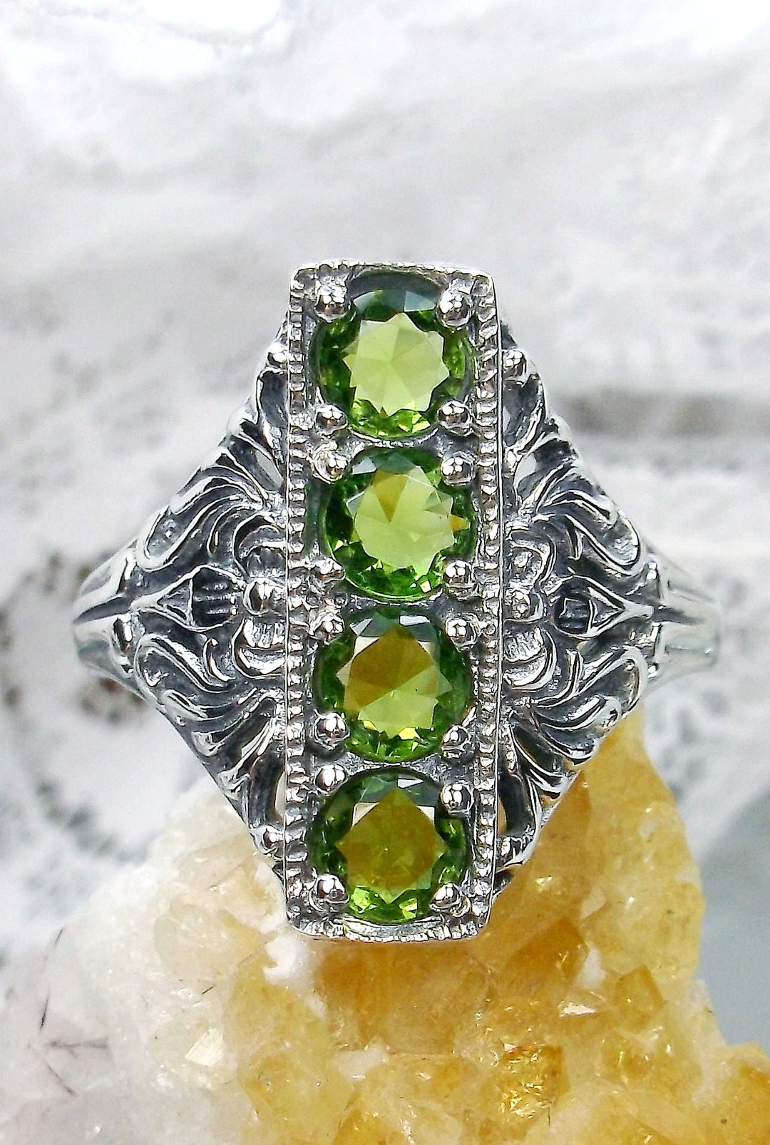 Peridot Ring/ 925 Sterling Silver/ Simulated or Natural Green Peridot 4 ...