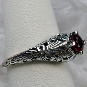 Natural Ruby Ring/ Solid Sterling Silver/ Natural Red Ruby Edwardian Floral Wedding Leaf ...