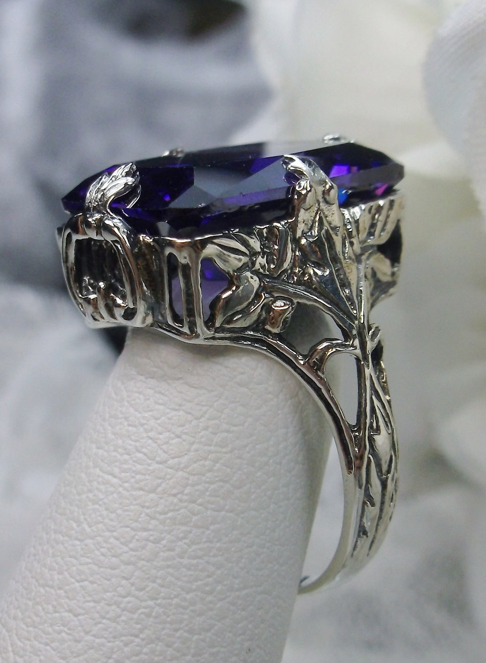 Amethyst CZ Ring/ Solid Sterling Silver/ 10ct Rectangle Purple | Etsy