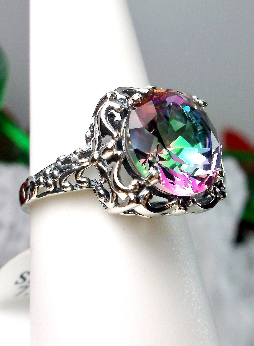Mystic Topaz Ring/ Sterling Silver/ Natural or Simulated 6ct Round Cut ...