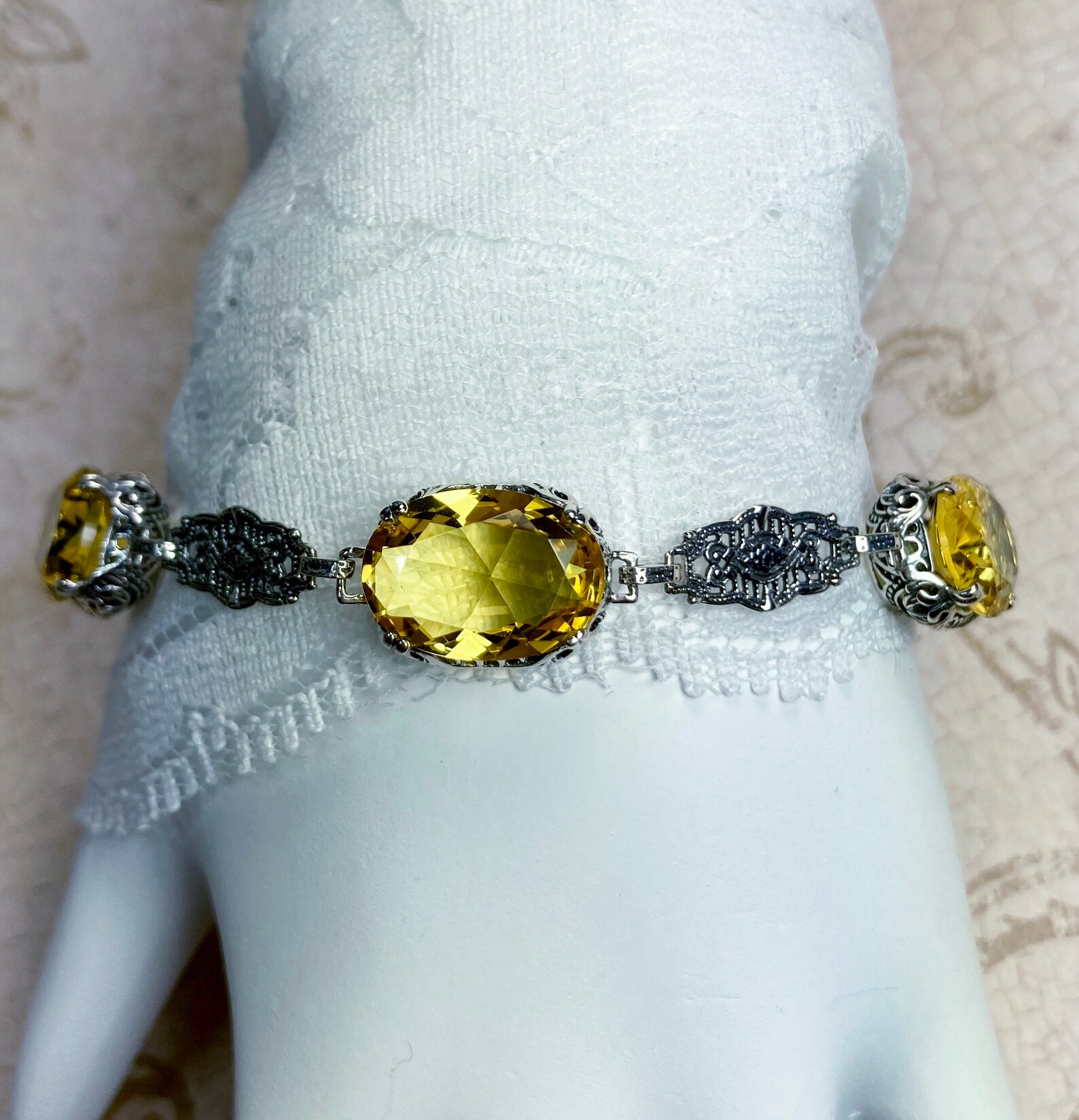 Citrine Bracelet/ Sterling Silver/ Oval Simulated Citrine - Etsy