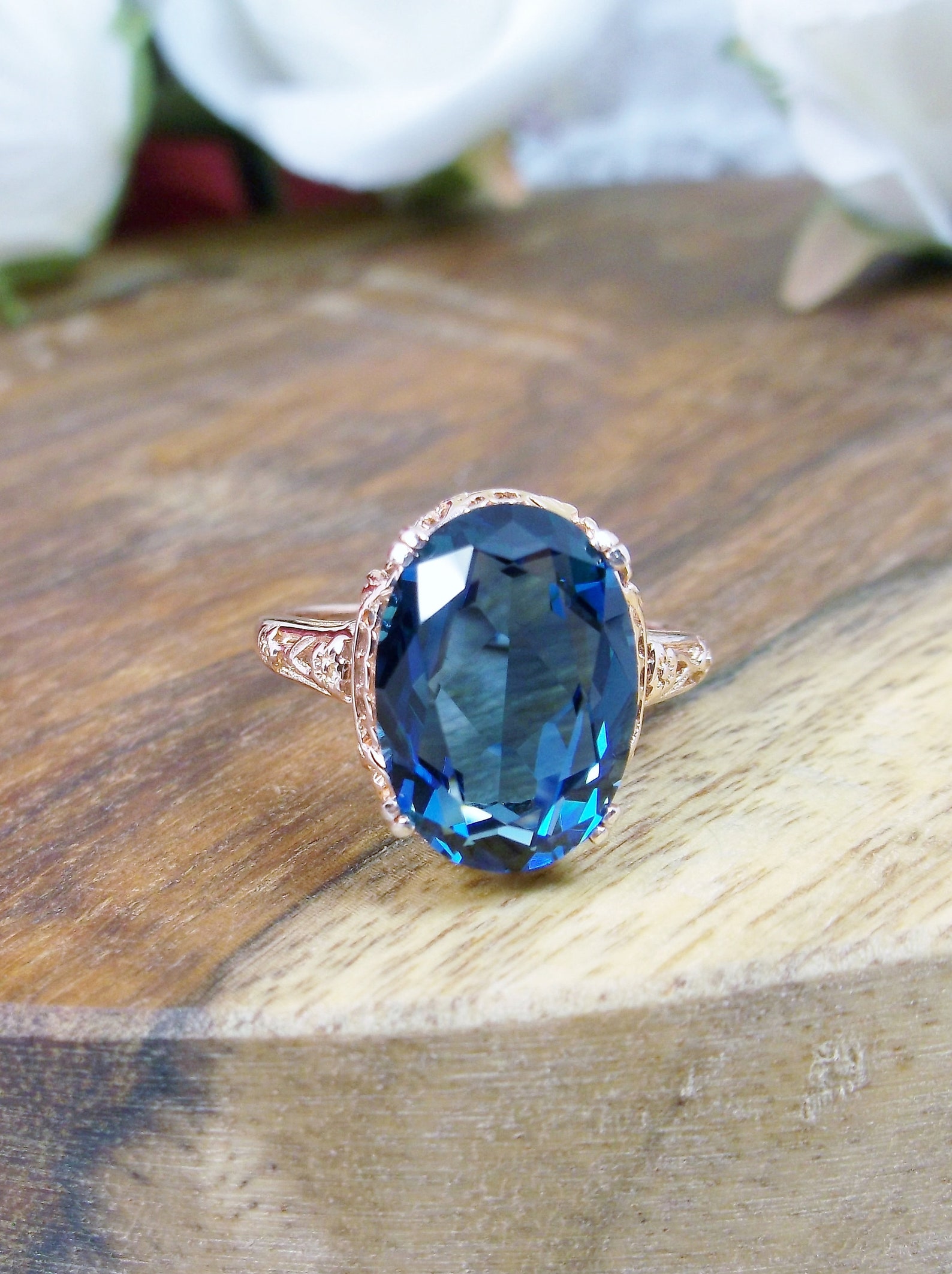 London Blue Topaz Ring/ Rose Gold Plated Sterling Silver/ - Etsy