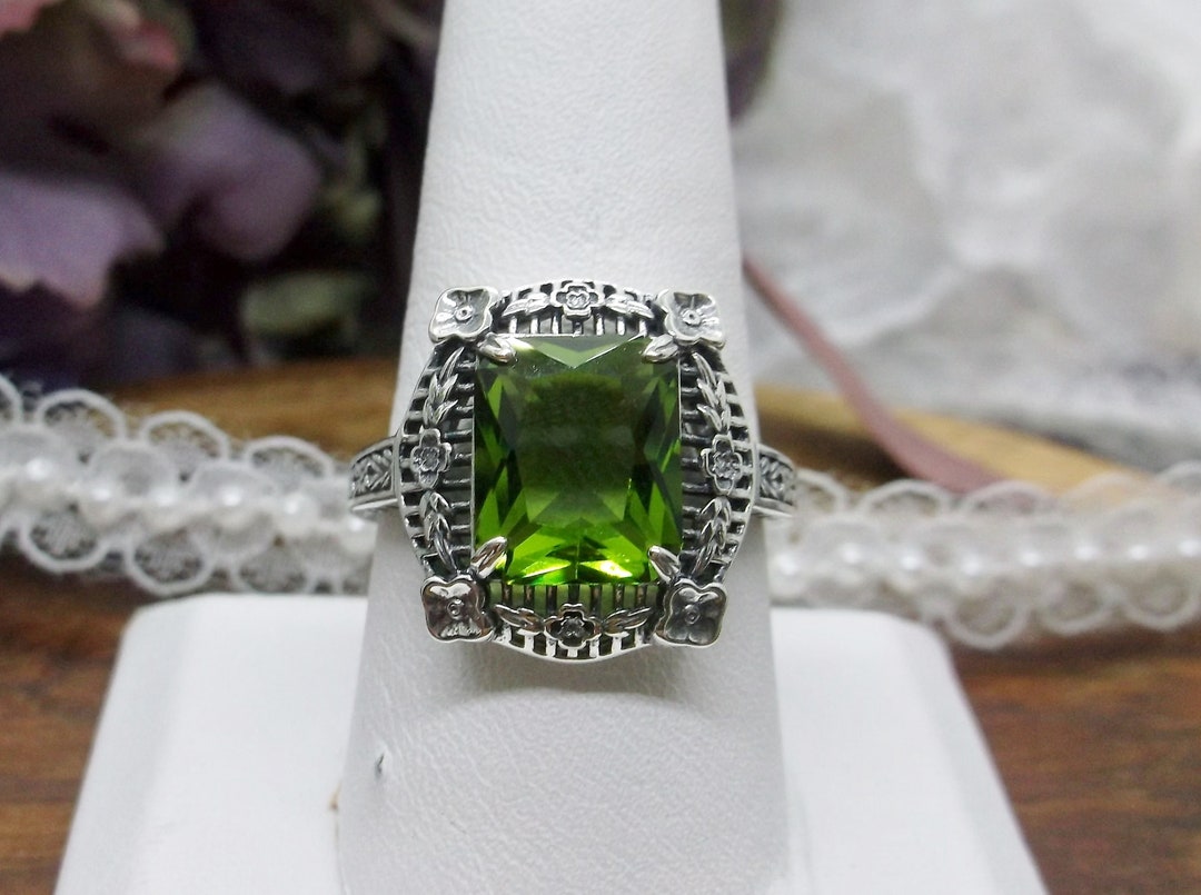 Peridot Ring Size 7 /solid Sterling Silver/ Rectangle Cut - Etsy