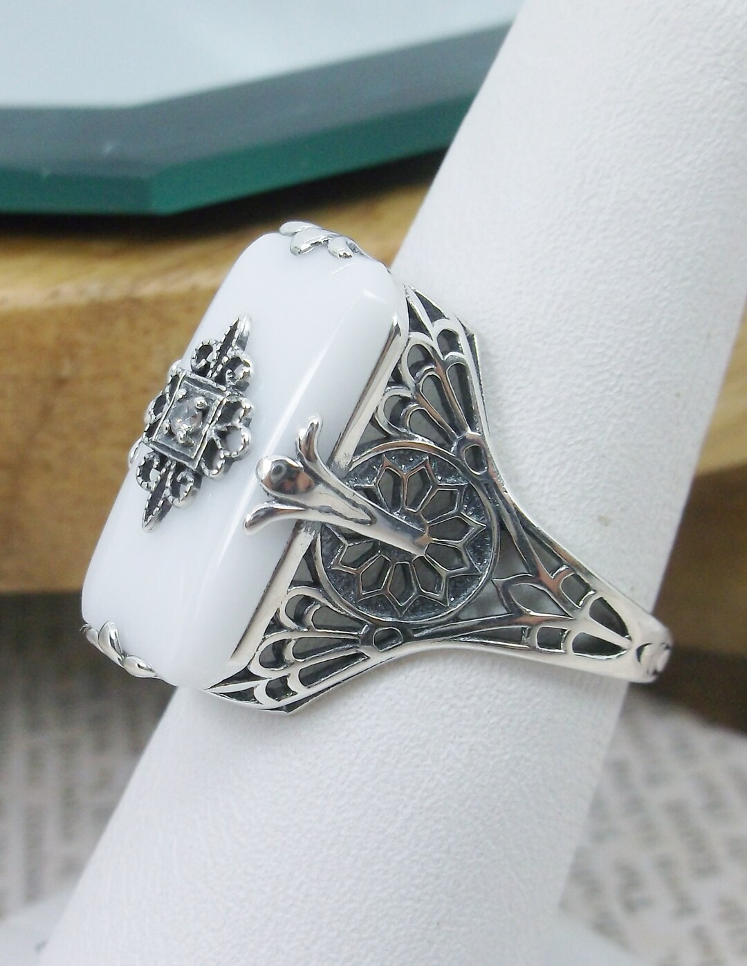 White Inset Stone Ring Sterling Silver/ Embellished Gem & CZ - Etsy