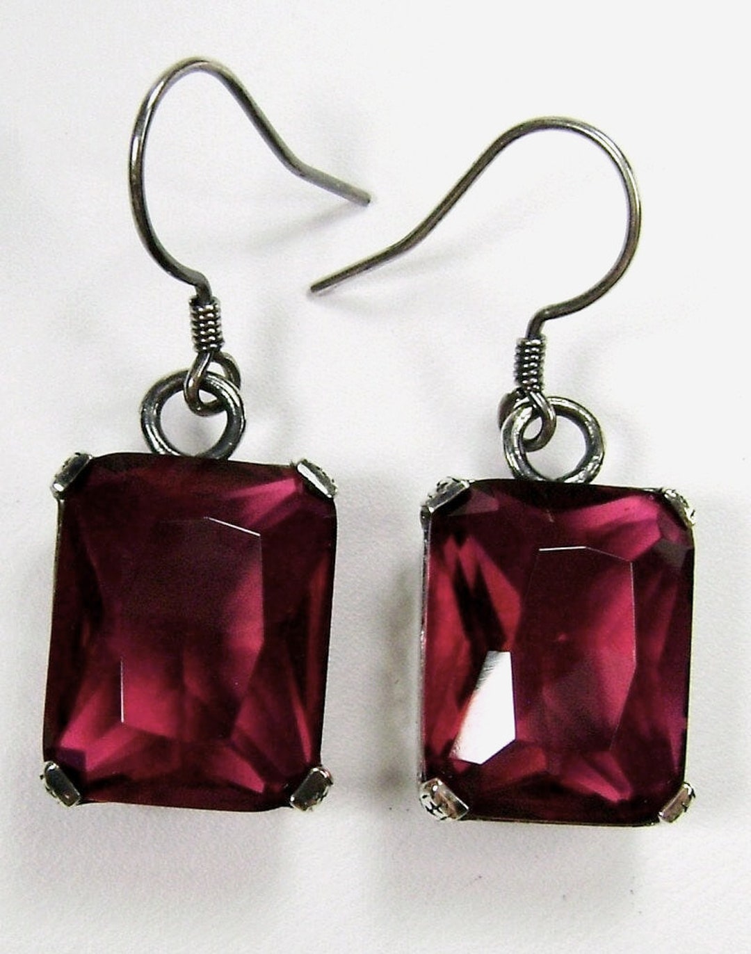 Red Ruby Earrings/ Solid Sterling Silver/ Art Deco Simulated Red Ruby ...