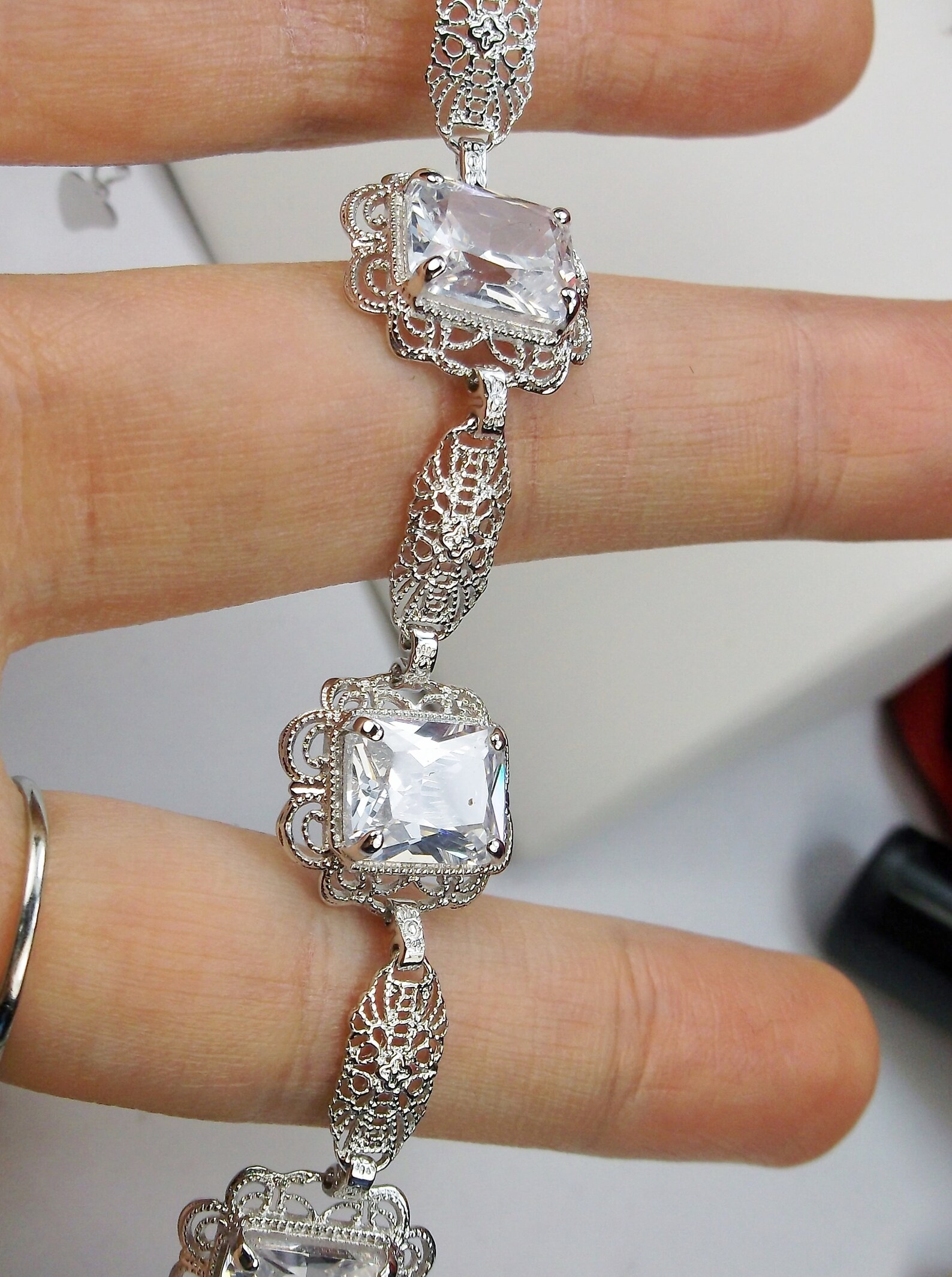 White CZ Bracelet/ Rhodium Plated Sterling Silver/white Cubic - Etsy