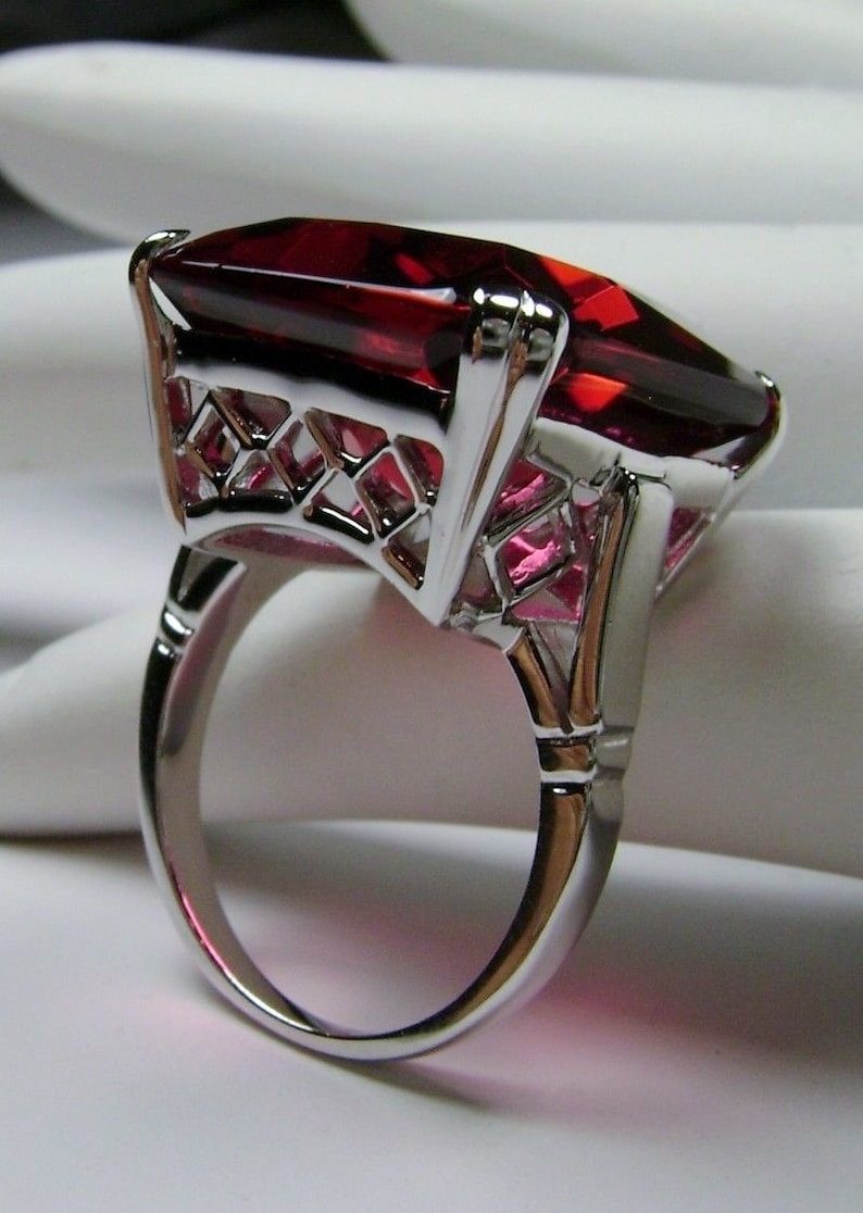 Ruby Ring/ Sterling Silver/ 20ct Big Huge Square Cut Simulated - Etsy