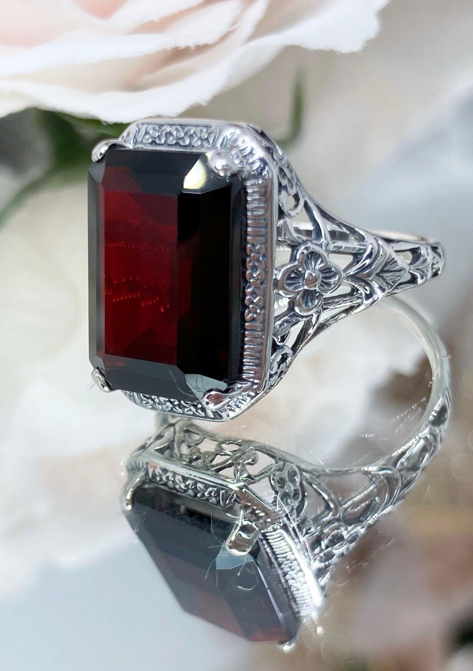 Natural Garnet Ring / Rectangular 5ct Natural Gem With Sterling Silver ...