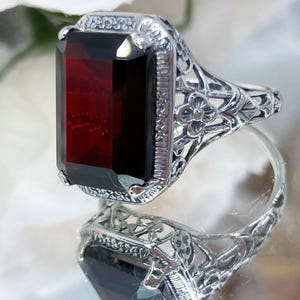 Natural Garnet Ring / Rectangular 5ct Natural Gem With Sterling Silver ...