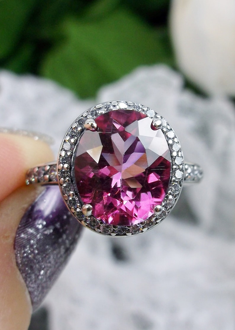 Natural Pink Topaz Ring/ Sterling Silver/ 3.8ct Hot Pink Topaz - Etsy