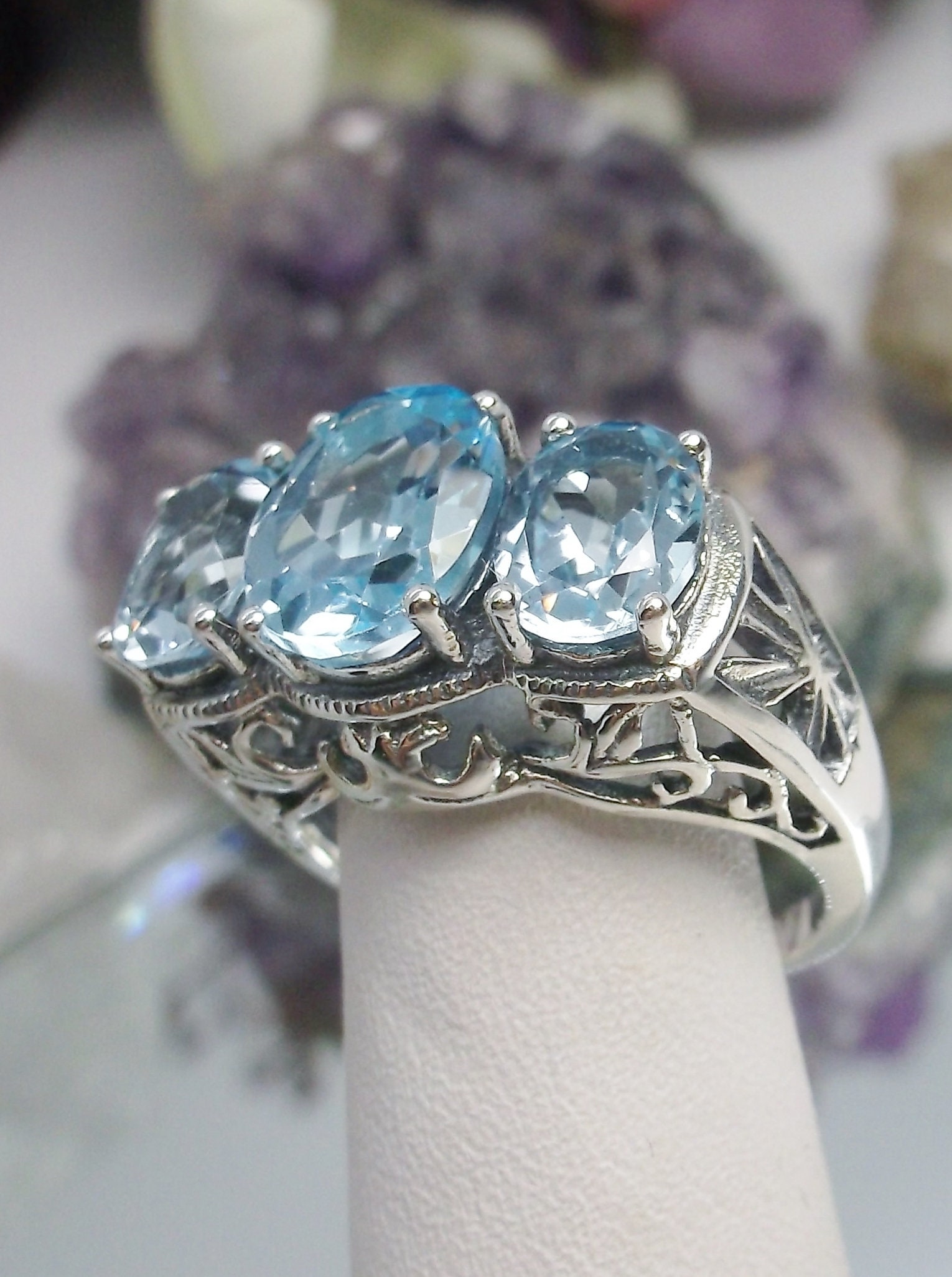 Natural Topaz Ring/ Solid Sterling Silver/ 3-Gem Oval Cut | Etsy