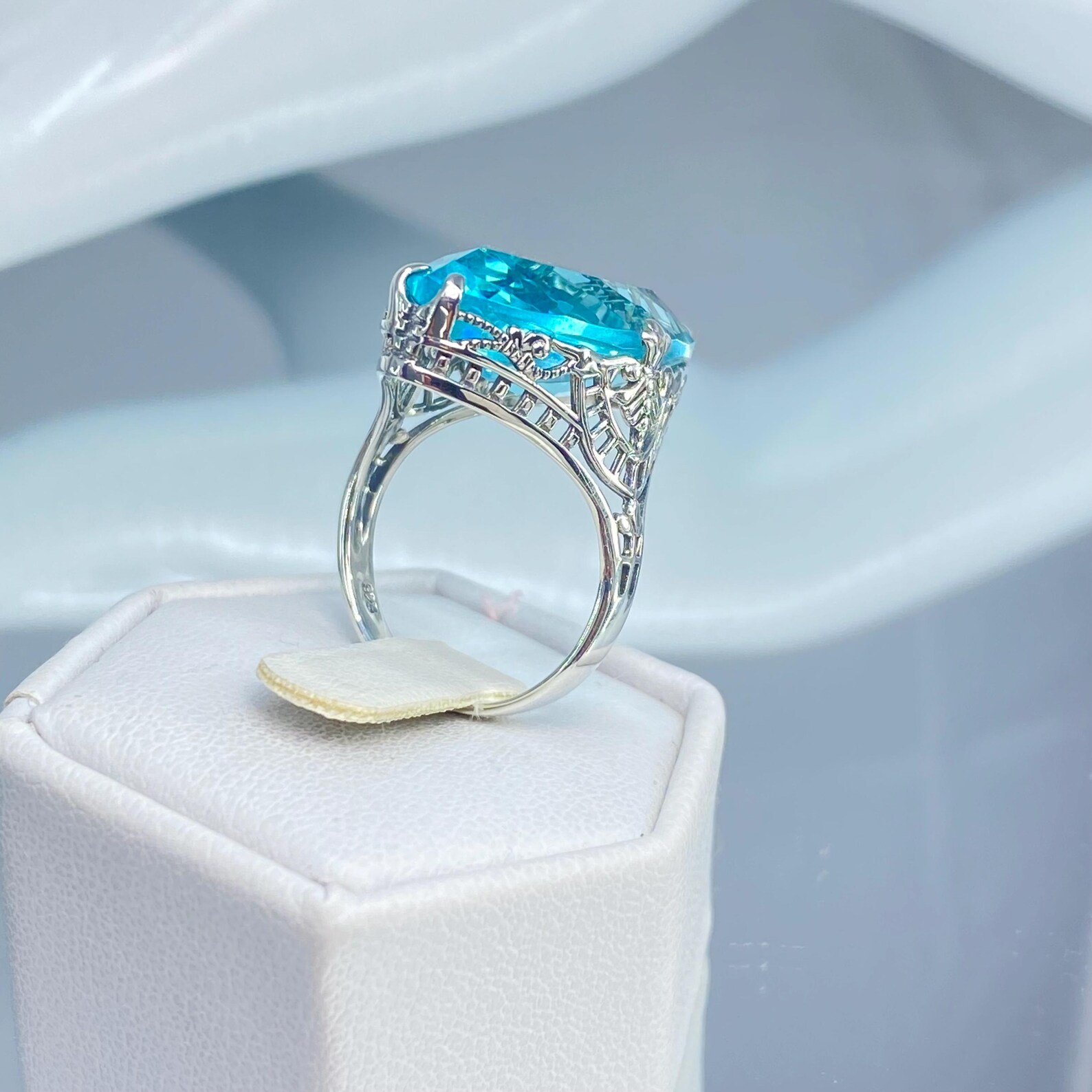 Aquamarine Blue Ring/ Sterling Silver/ 13ct Marquise Cut Simulated ...