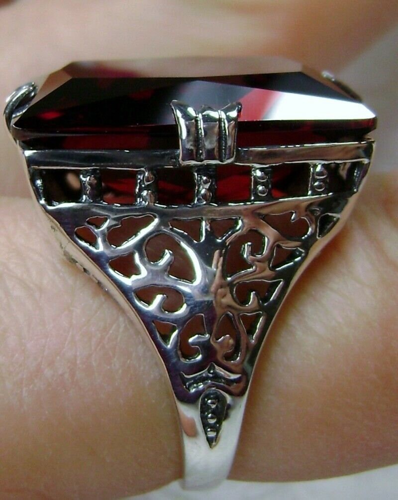 Garnet Ring/ Solid Sterling Silver/ 30ct Rectangle Huge Red | Etsy