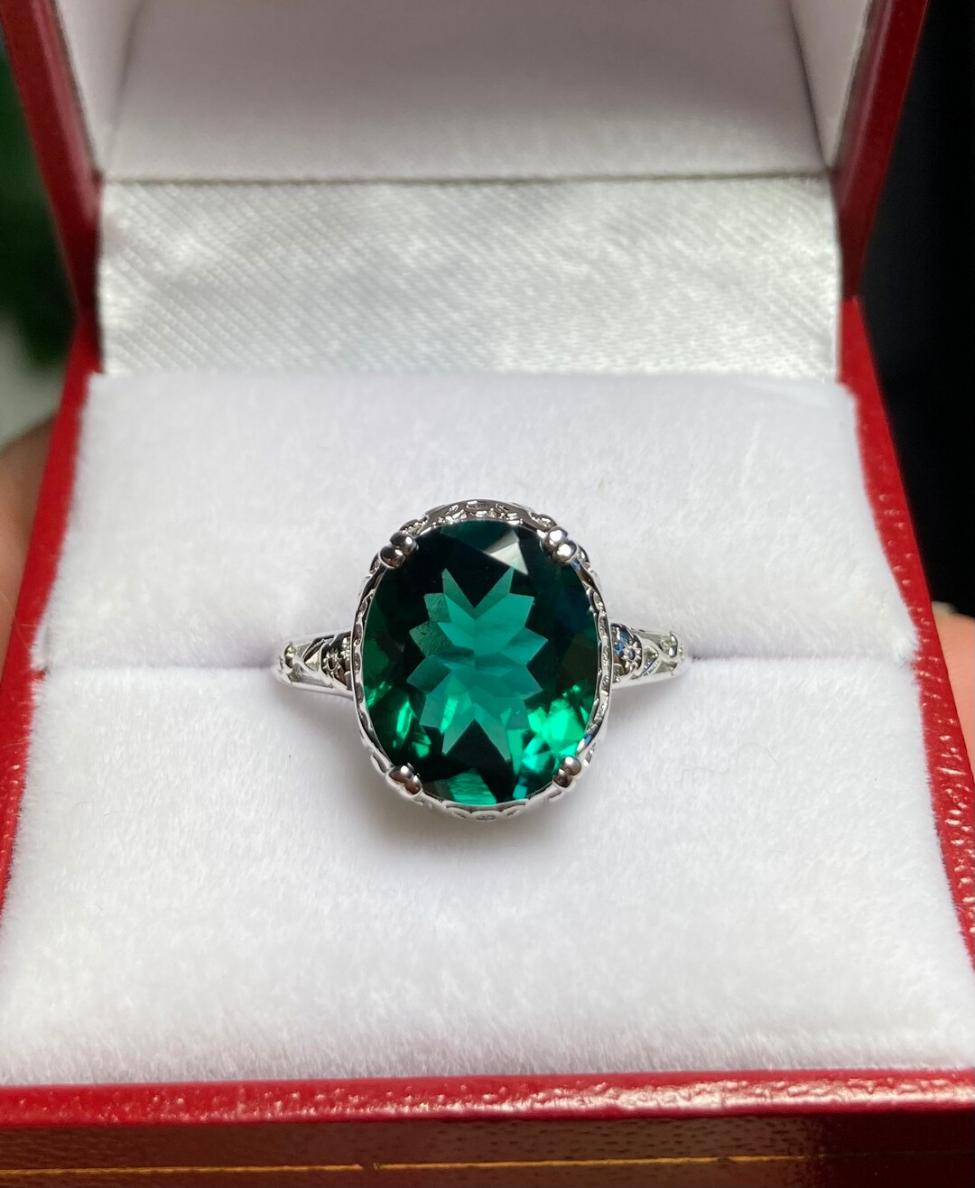 Emerald Ring / Oval 4ct Simulated or CZ Gem With Sterling Silver Art ...