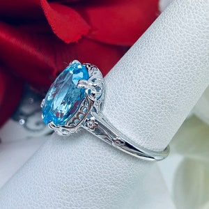 Natural Blue Topaz Ring & Floral Band Set | Sterling Silver White Gold ...