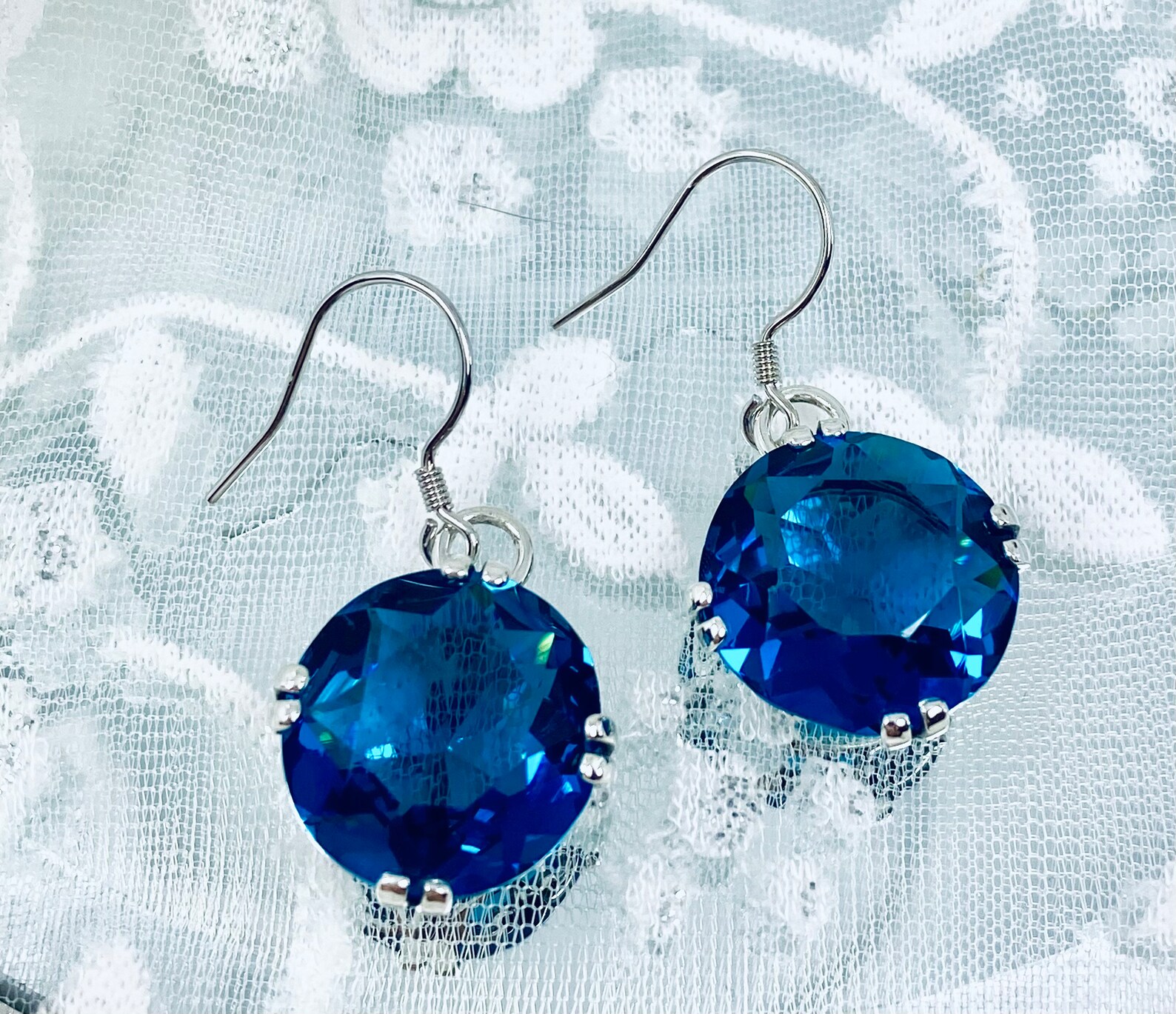 London Blue Earrings 925 Sterling Silver/ 22ctw Round Simulated Deep ...