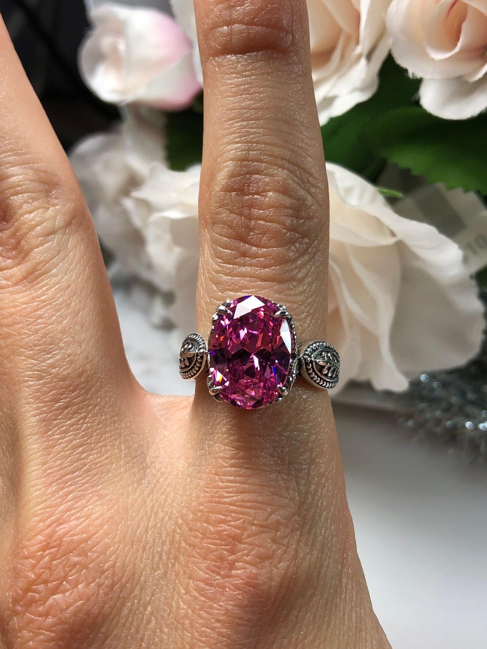 Pink Ring/ Solid Sterling Silver/ 5ct Oval Light Pink Cubic - Etsy