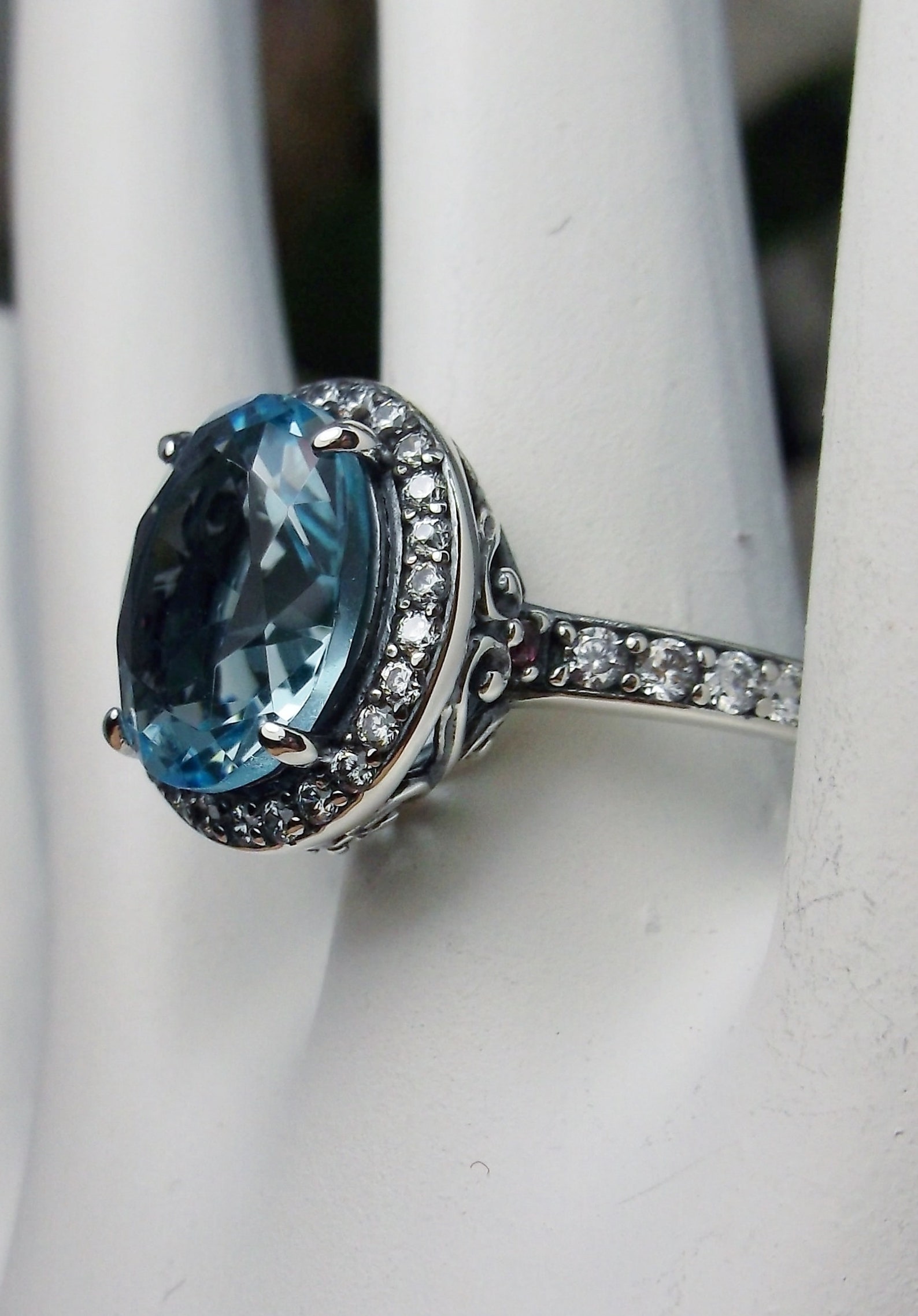 Aquamarine Blue Ring/ Sterling Silver/ 3ct Oval Cut Sim Aqua | Etsy