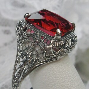 Ruby Ring/ Sterling Silver/ 5ct Rectangle Cut Simulated Red Ruby ...